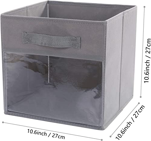DIMJĀ Cube Storage Bins, 3 Packs Clear Window Fabric Storage Bin Organizer for Closet Shelves Home Storage Cubes Organizer with Handles
