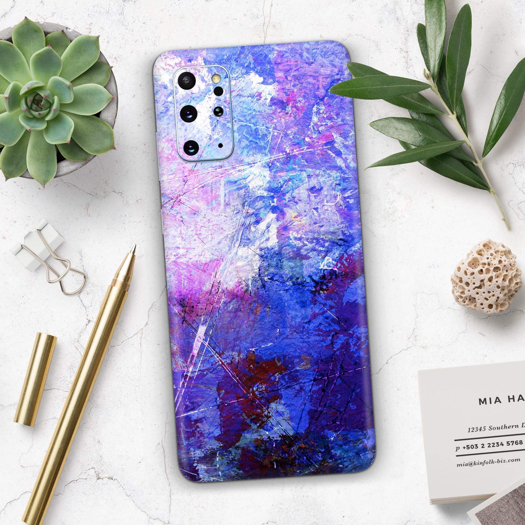 DesignSkinz Abstract Blue & Pink Surface Protective Vinyl Decal Wrap Skin Cover Compatible with The Samsung Galaxy S20 (Screen Trim & Back Glass Skin)