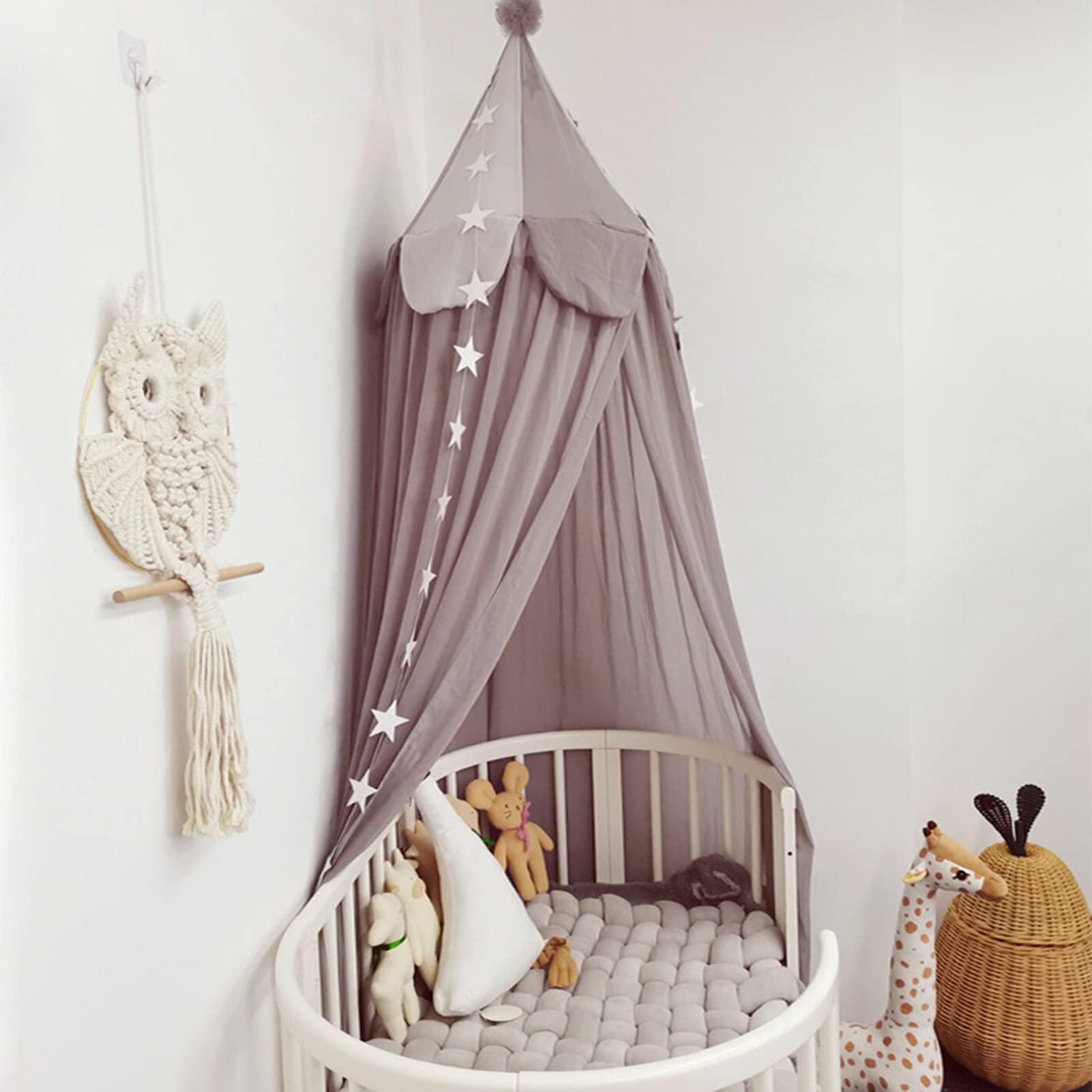 HEVIRGO Bed Canopy Mosquito Net, Hanging Travel Netting Curtains, Play Tent Bedding, Mosquito Net Dome Shaped Nordic Style Chiffon Fancy Baby Bedding for Kindergarten - Brown