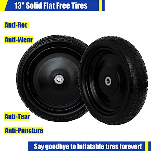 13β Flat-Free Tires for Cart,Solid Polyurethane Wheels for Hand Truck Garden Cart Trolleys,with 5/8β Axle 2.16β Offset Hub 3.15β Tire Width 600 lbs Capacity, 4 pack