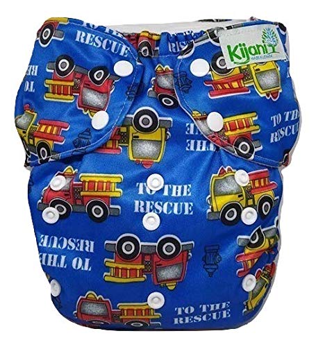 Kijani Baby XL Cloth Diaper Cover for Big Kids 30-70 pounds (Fire Trucks)