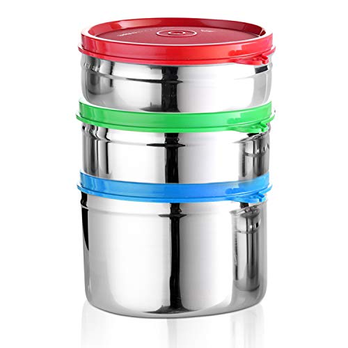 Signoraware Stainless Steel Containers Set | Eco Friendly Storage Canisters | Modern Airtight Keeper for Tea, Sugar, Snacks, Condiments, Flour, Coffee, Leftovers | 3 Pack (Combo size pack)