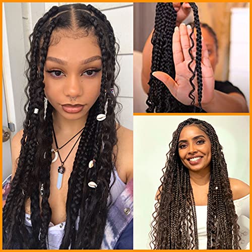 Ayana Crochet Box Braids Curly Ends 120 Strands 22Inch Goddess Box Braids Crochet Hair Bohomian Crochet Braids Box Braids 3X Boho Box Braids Synthetic Crochet Braids Hair Extensions (6pack, 1B)