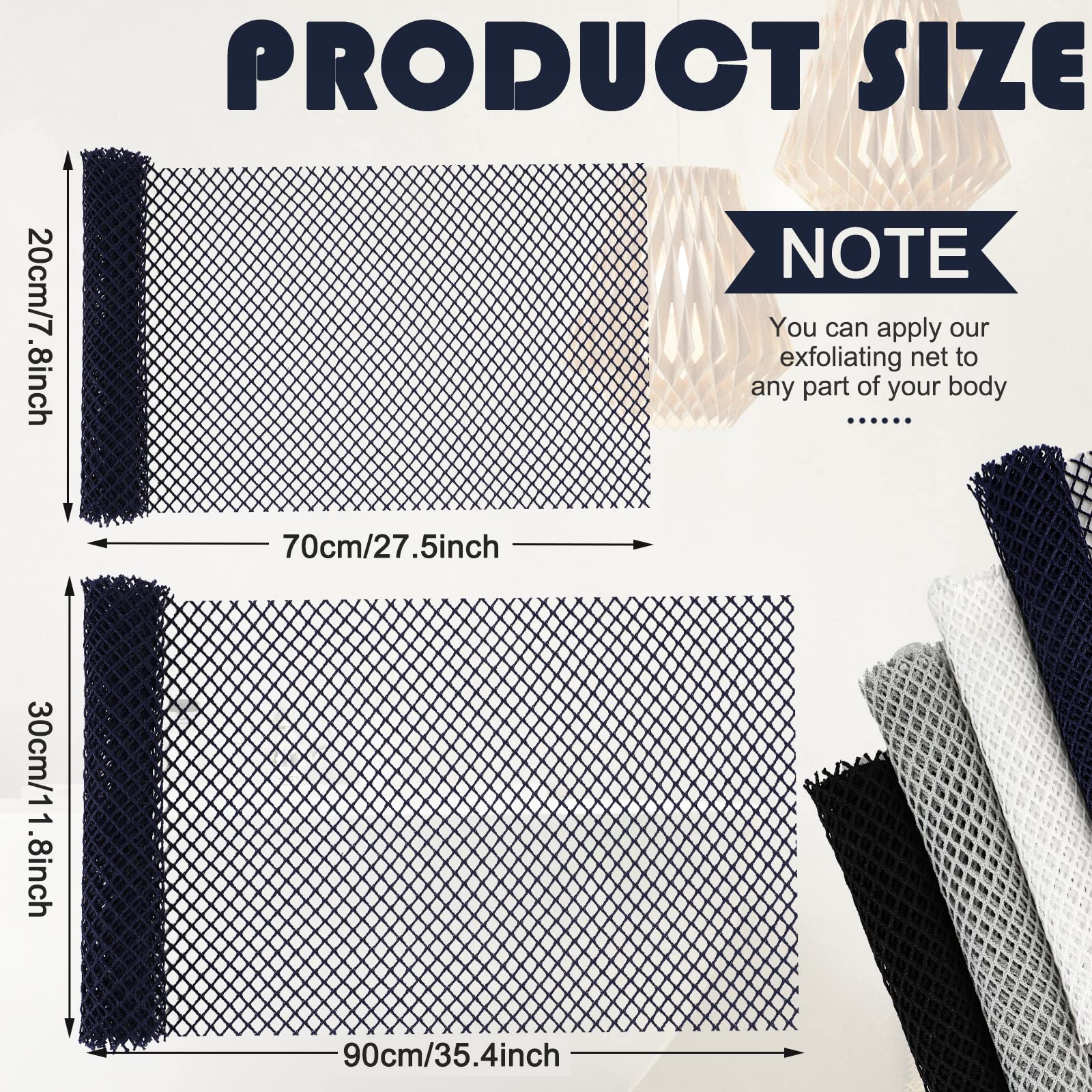 4 Pieces African Net Bath Net Sponge Body Exfoliating Polyester Cleaning Shower Body Scrubber Back Scrubber Exfoliating Wash Bath Cloth for Daily Use (Black, Blue, White, Gray,7.8 x 27.6 Inch)