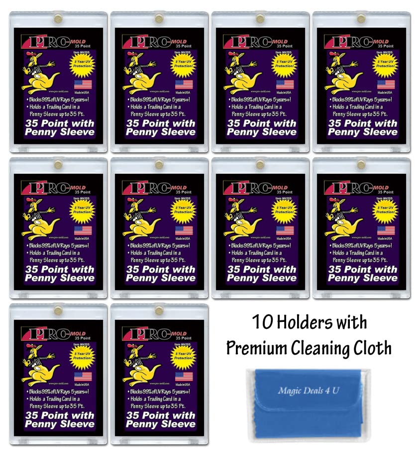 10-Count Pro-Mold 35pt. Magnetic One-Touch Card Holders Holds Sleeved Card USA Made with Cleaning Cloth, Gold