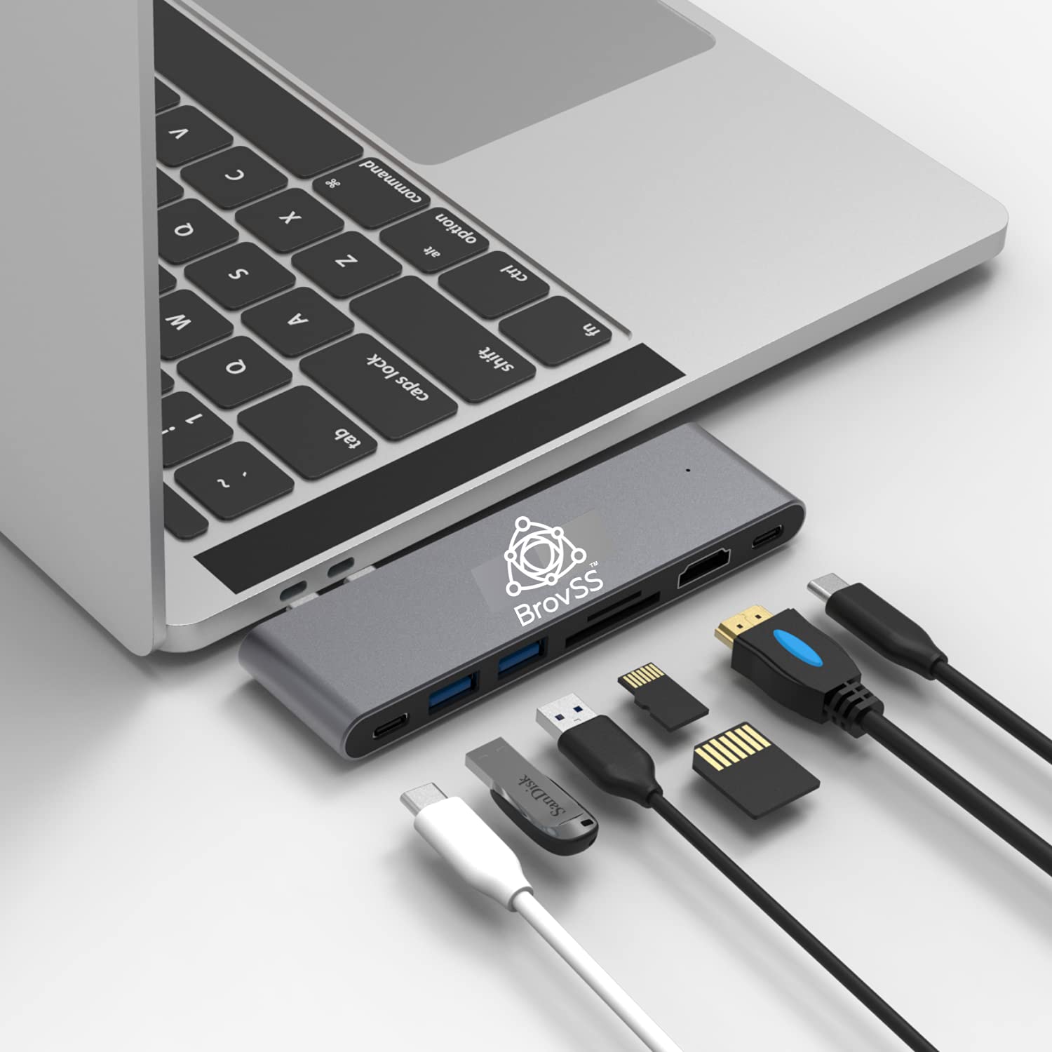 BrovSS: Mac USB C Hub Adapter, Direct 7-in-2 USB C Adapter Compatible with Thunderbolt 3 USB C Port, microSD/SD Card Reader, 3.0 high-Speed Interface, HDMI 4K30HZ HD Interface, Type-c Data Interface