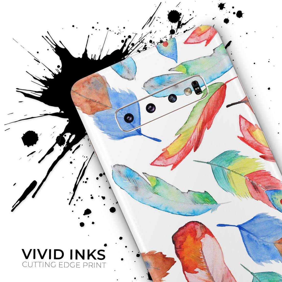 DesignSkinz Vibrant Colorful Brushed Feathers Protective Vinyl Decal Wrap Skin Cover Compatible with The Samsung Galaxy S20 (Screen Trim & Back Glass Skin)