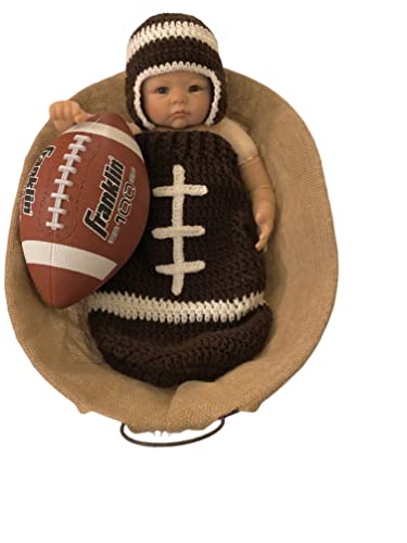 Handmade Newborn Baby Boy Football Snuggle Sack Cocoon Baby Bonnet Photo Prop Shower Gift