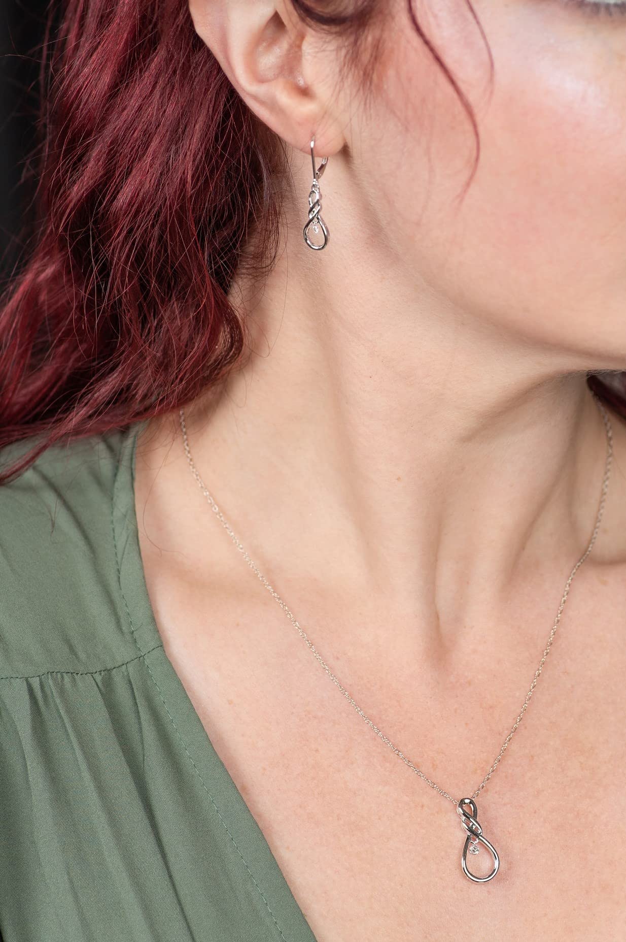 1/12 Cttw Diamond Accent Twisted Infinity Loop Dancing Diamond 925 Sterling Silver Drop Earrings (I Color, I1 Clarity)