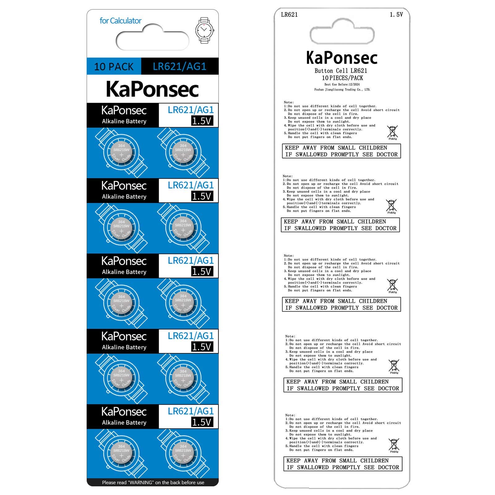 KaPonsec 10 Pack SR621SW 364 363 LR621 164 AG1 1.5V Button Cell Watch Battery