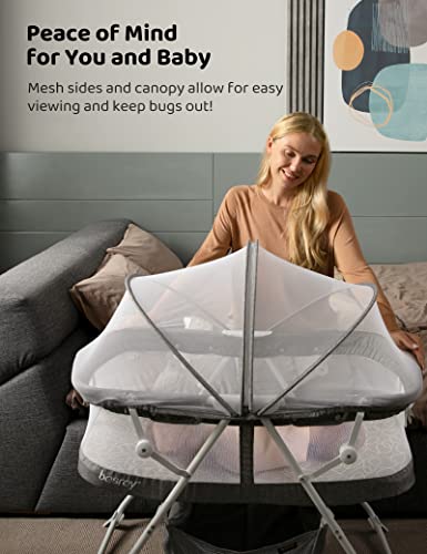 besrey Bassinet for Baby, 3 in 1 Portable Baby Bassinets, Rocking Cradle Bed, Easy Folding Bedside Sleeper Crib, Quick-Fold for Newborn Infant, up to 33 lb Compact Storage, Mattress and Net Included