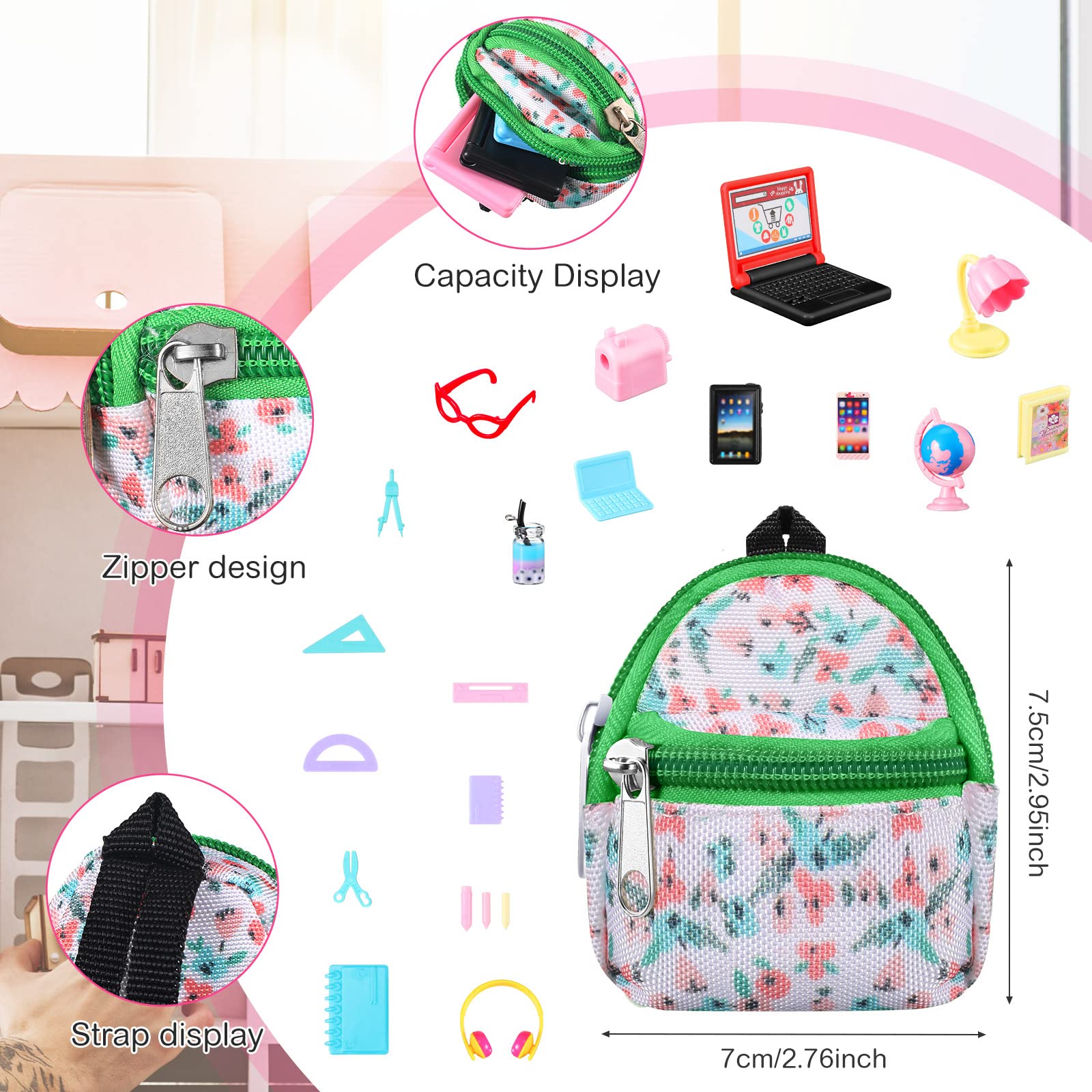 29 Pieces Dollhouse Accessories Mini Laptop Computer Tablet Phone Toy Miniature Glasses Headset Backpack Drink Toys Plastic Doll Accessories