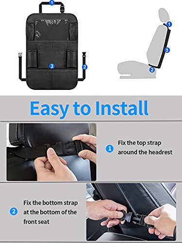 Exptolii Car Backseat Organizer, Seat Back Protector Kick Mats with 10" Tablet Holder and 10 Storage Pockets for Kids, Toddlers, Travel Accessories (1 Pack)