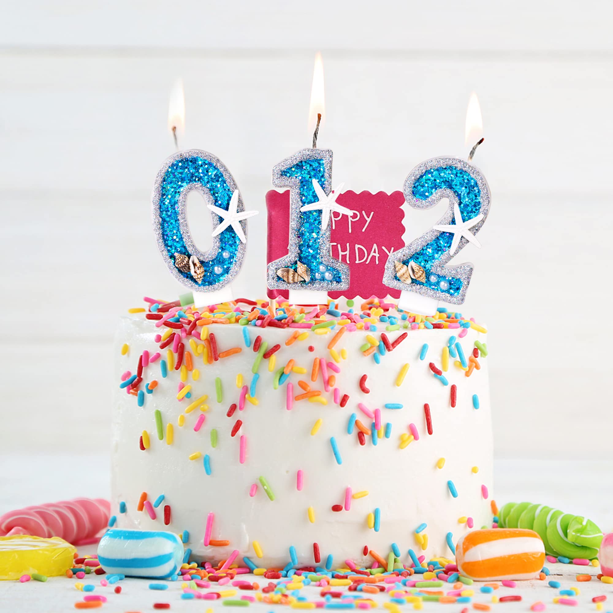 2.76" Large Birthday Candles Number 9 for Cake, Shell Sequins Number Candles for Birthday Party Wedding Anniversary Decorations