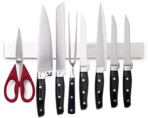 Gorilla Grip Stainless Steel Magnetic Knife Holder, 10 Inch, Heavy Duty Magnet Strip for Knives, Wall or Refrigerator Mounted Bar, Easy Install Rack, Securely Store and Organize Kitchen Accessories