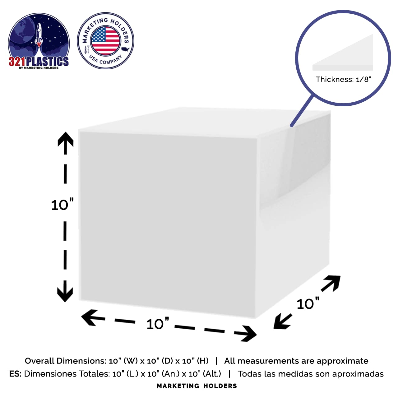 10" Acrylic Display Riser Box with One Open Side No Lid Versatile Glossy White Square Lucite Retail Product Platform or Merchandise Storage Bin by Marketing Holders