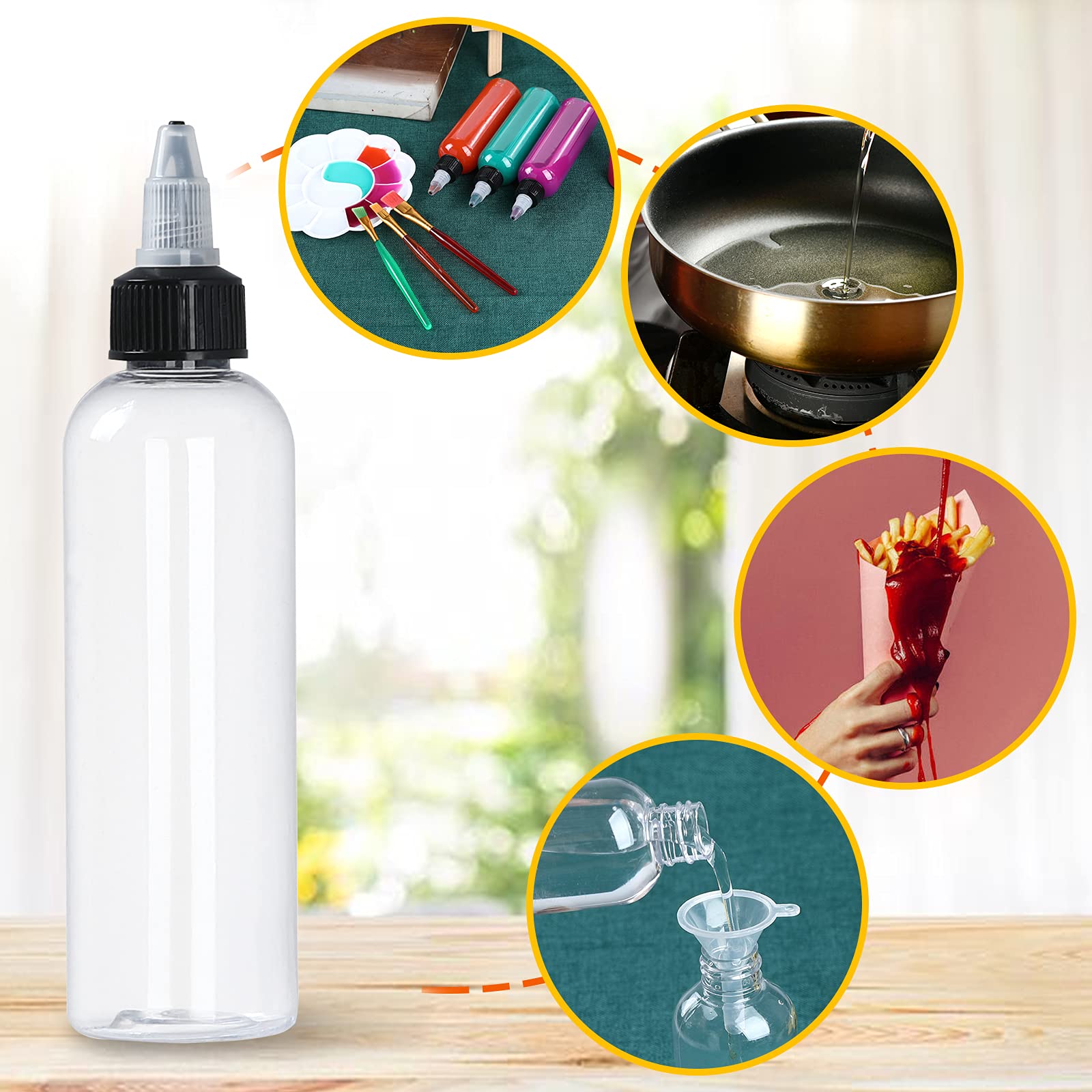 Shekure 32 Pack Plastic Squeezing Bottles, Clear Oil Dispenser Dropper Bottle Applicator with Twist Top Cap and Leak-Proof Inner Gasket for Crafts, Art, Glue, Paint and More