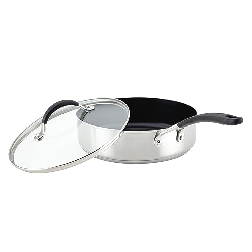 Circulon SteelShield Sauté Pan with Lid and SteelShield Hybrid Stainless and Nonstick Technology, 3 Quart - Stainless Steel