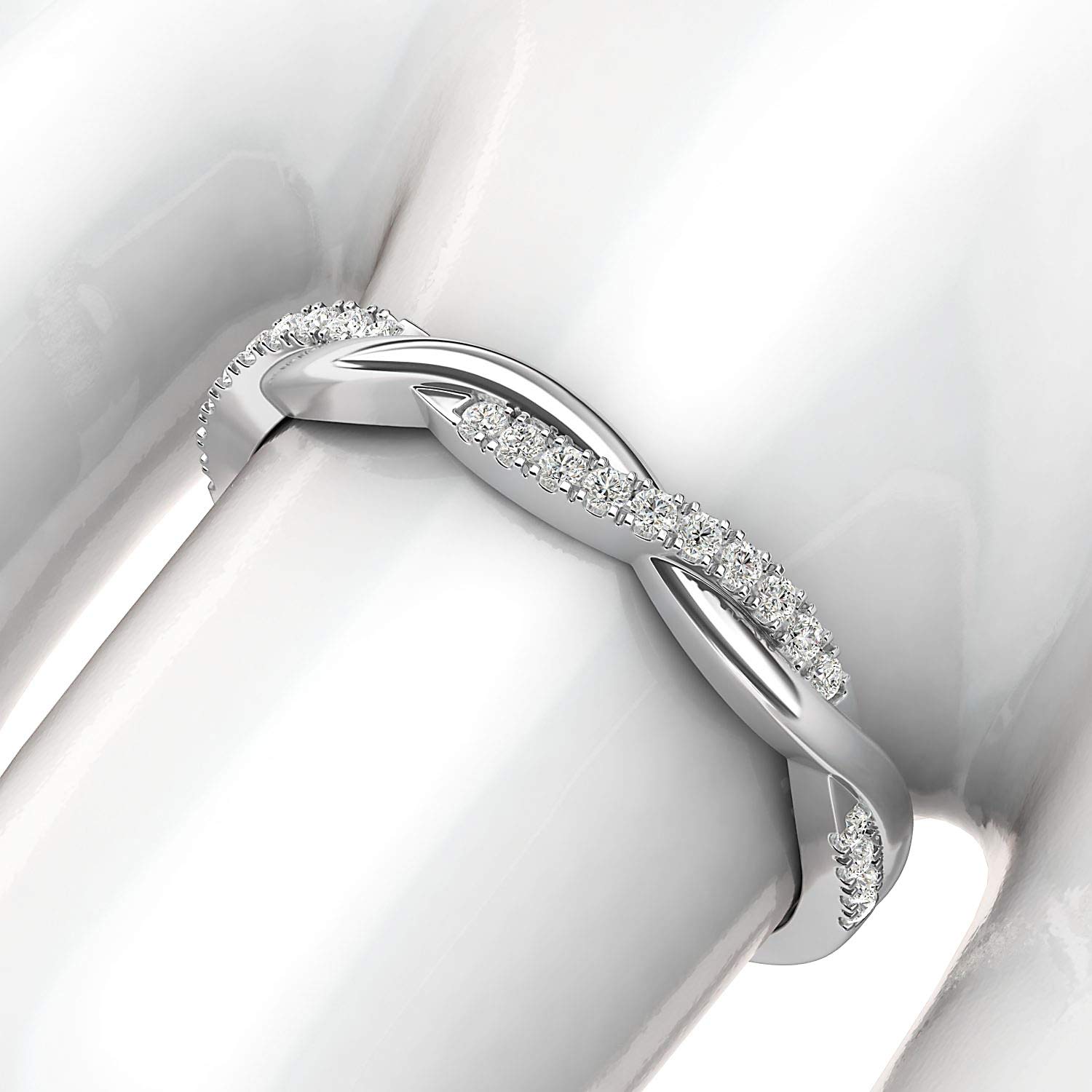 10k White Gold 2.5mm Petite Twisted Vine Simulated Diamond Ring Wedding Band Matching Ring (12.5)