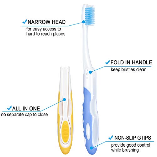 4 Pieces Folding Travel Toothbrush Portable Soft Toothbrush with Soft Bristles Brushes for Sensitive Gums (Pink, Yellow, Blue, Green)