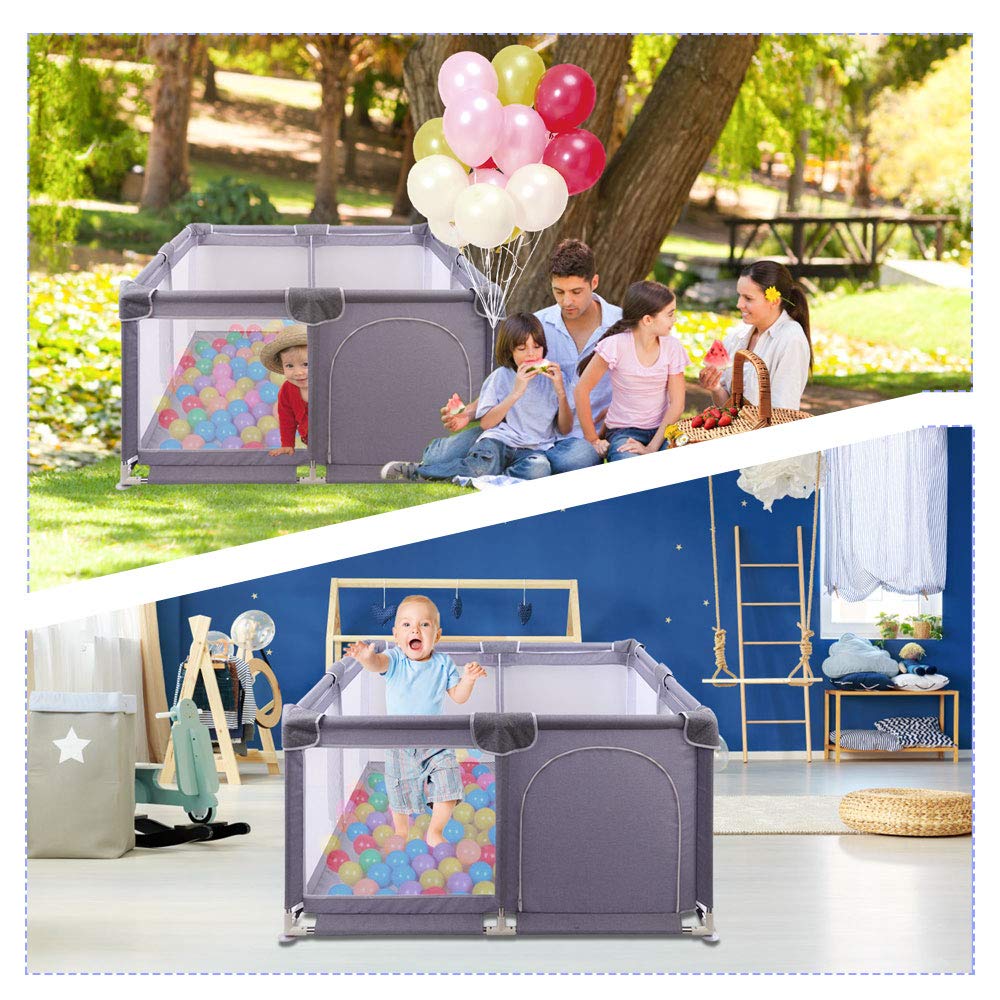 Baby Playpen Extra Large Activity Center Indoor & Outdoor Large Playpen with Anti-Slip Base Sturdy Safety Fence with Super Soft Breathable Mesh