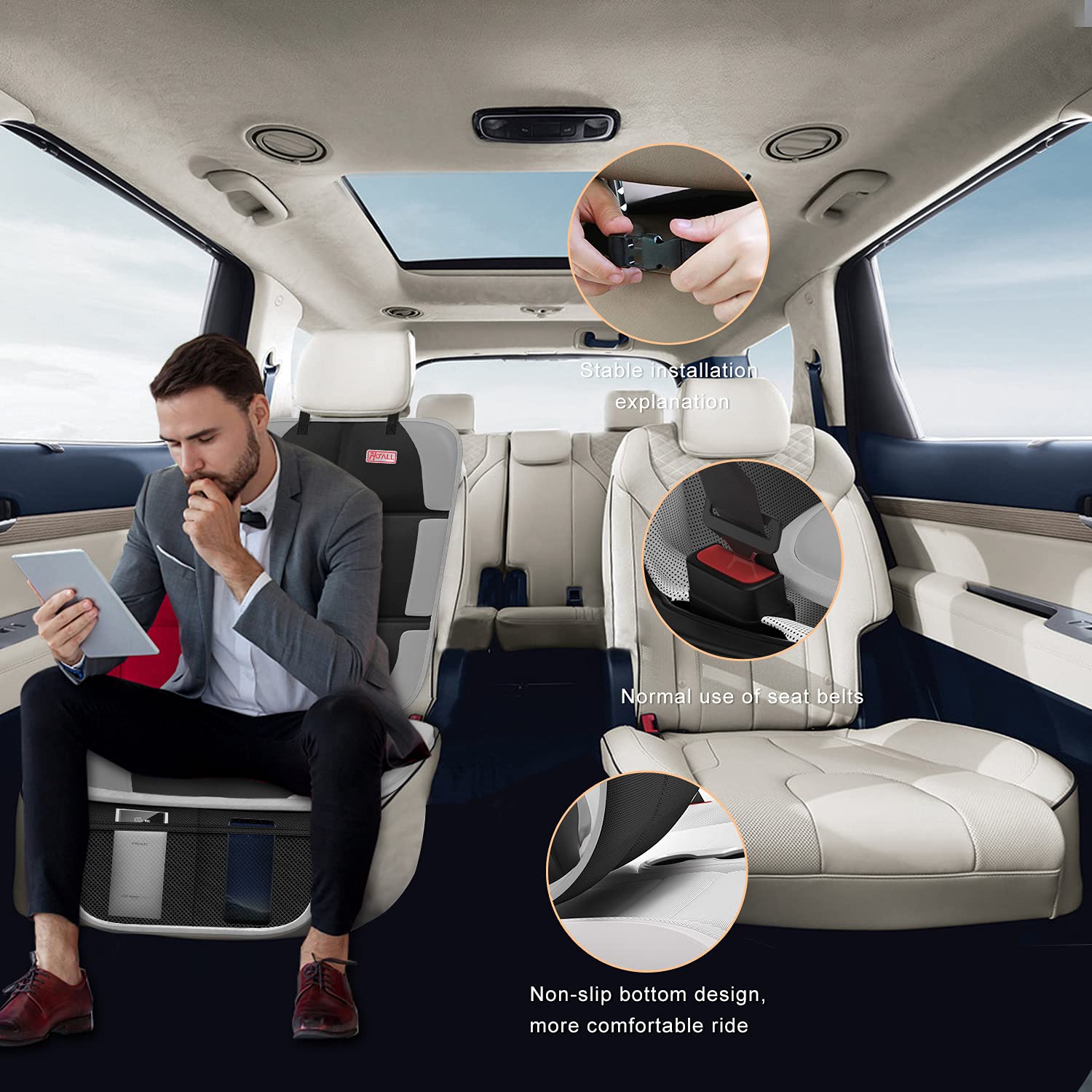 MHO+All Car Seat Protector The Best Large Auto XL Size, with Storage Bag, The thickest Child Baby Seat Protector, Suitable for Children, Babies, Pets,1 Pack