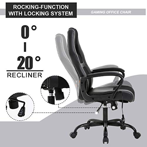 BestOffice BM-SV83-Black PC Gaming MassageErgonomic Desk Adjustable PU Leather Racing Lumbar Support Headrest Armrest Task Rolling Swivel Computer Chair for Women Adults, Black