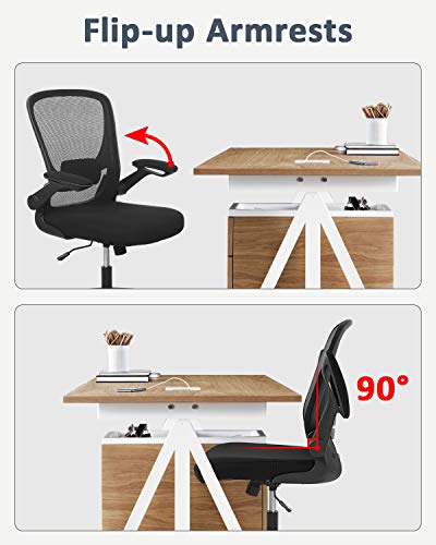 BestOffice Ergonomic Desk Mesh Computer Swivel Rolling Mid Back Task Lumbar Support Flip-up Arms Massage Adjustable Chair for Women Adults, Black