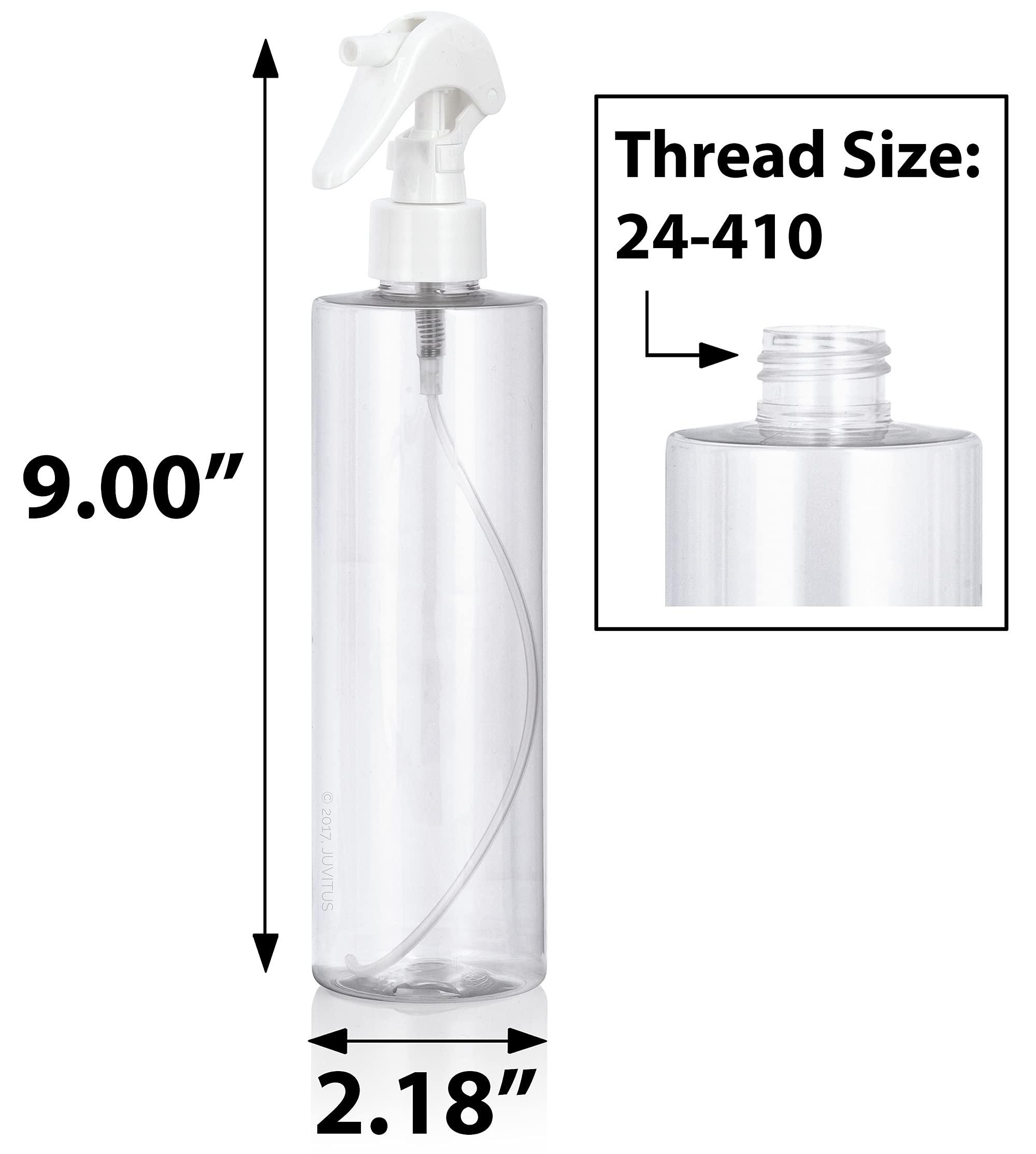JUVITUS Clear 12 oz Professional Cylinder PET Plastic Bottles (BPA Free) White Trigger Spray (6 Pack)