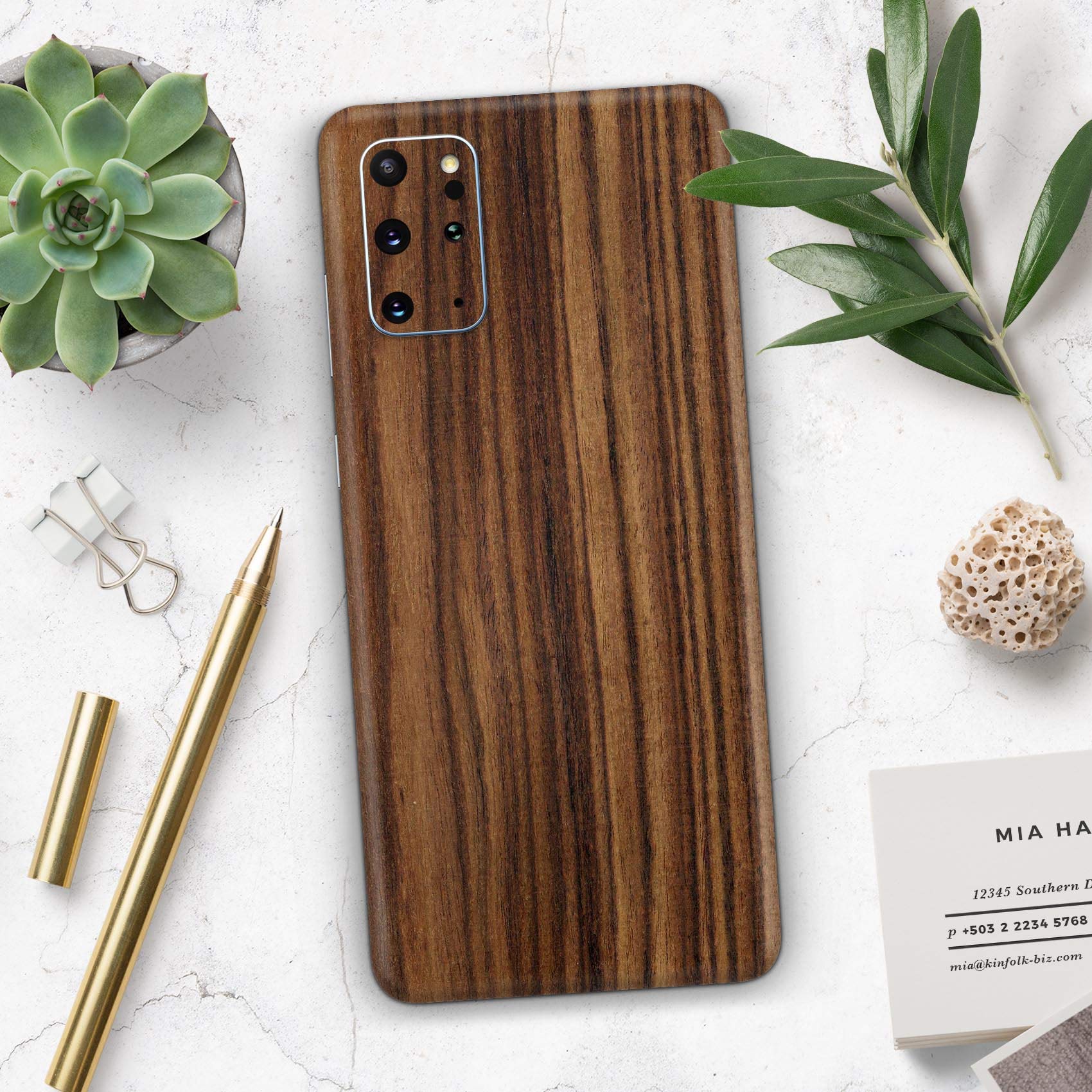 DesignSkinz Bright Ebony Woodgrain 2 Protective Vinyl Decal Wrap Skin Cover Compatible with The Samsung Galaxy S20 (Screen Trim & Back Glass Skin)