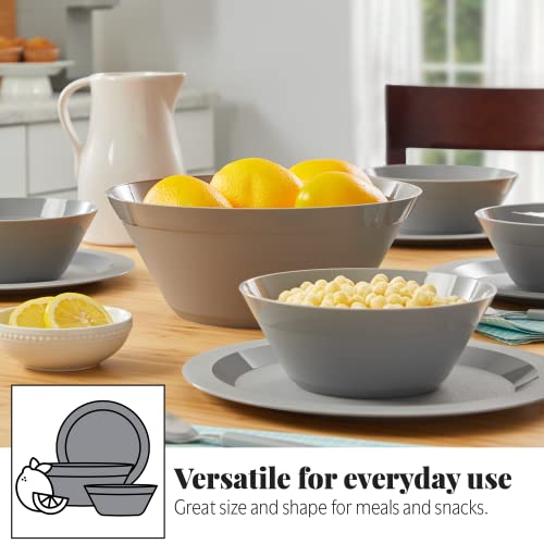 10-Piece Kitchen Plastic Dinnerware Set, Reusable Dinner Plates, Cereal Bowls, Serving Bowls, Unbreakable Plastic Outdoor Camping Dishes | Grey | Made in USA