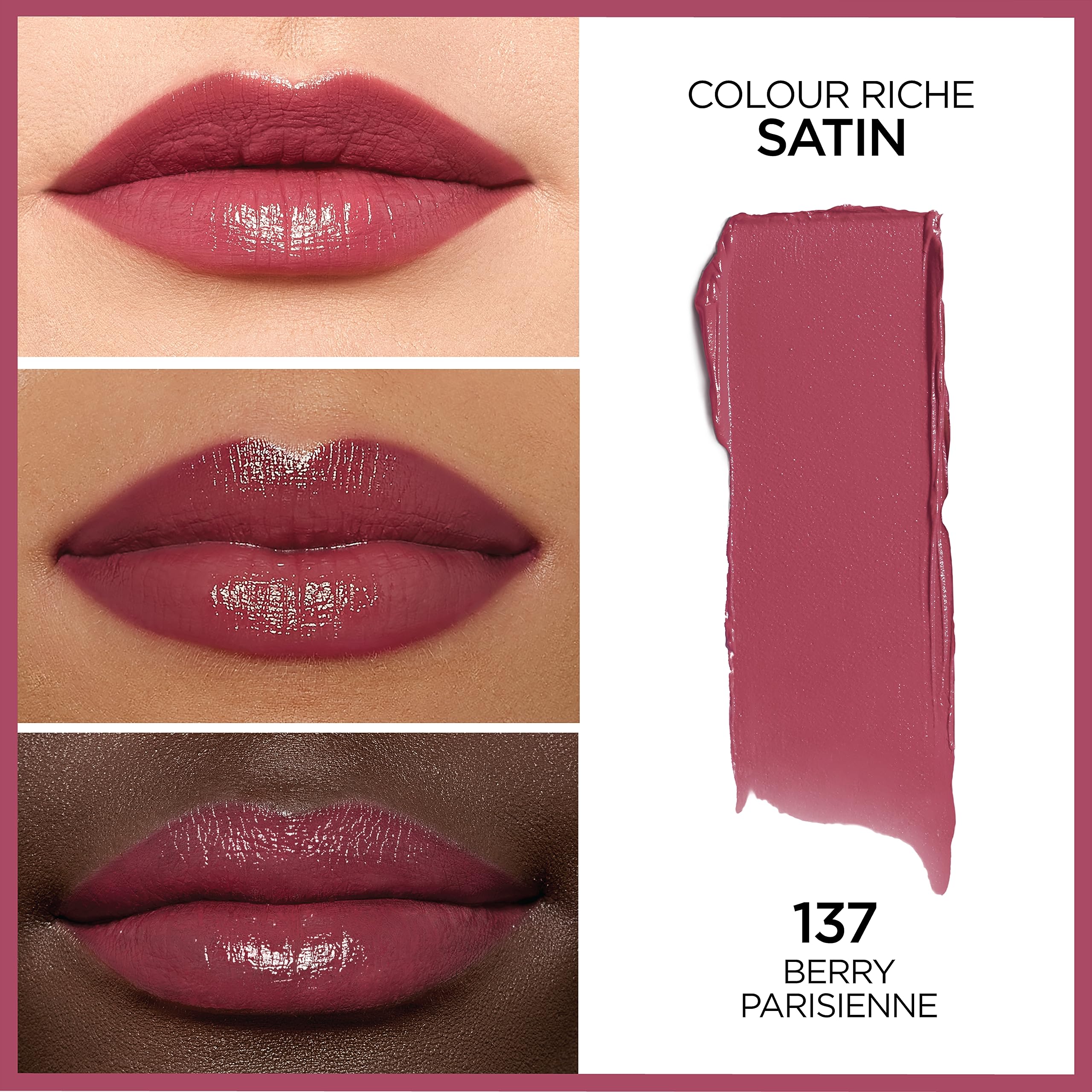 L’Oréal Paris Colour Riche Original Creamy, Hydrating Satin Lipstick with Argan Oil and Vitamin E, Berry Parisienne , 1 Count