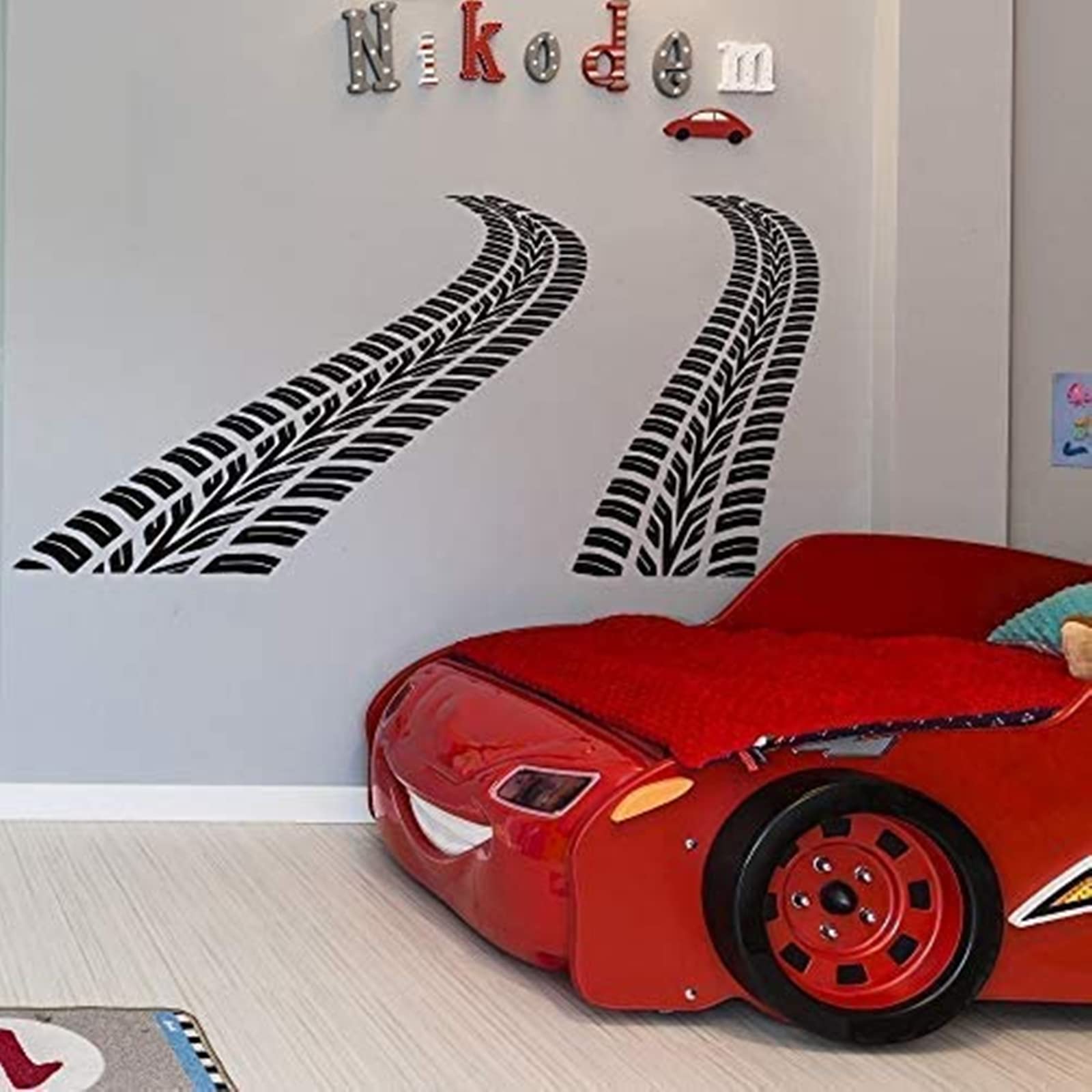 Diuangfoong Curved Tire Tracks Wall Decal Car Nursery Decor Boys Nursery Wall Decal Kids Room Decor Playroom Wall Decals Road Wall Decal Boys Room QT326003 39.5*55 inch