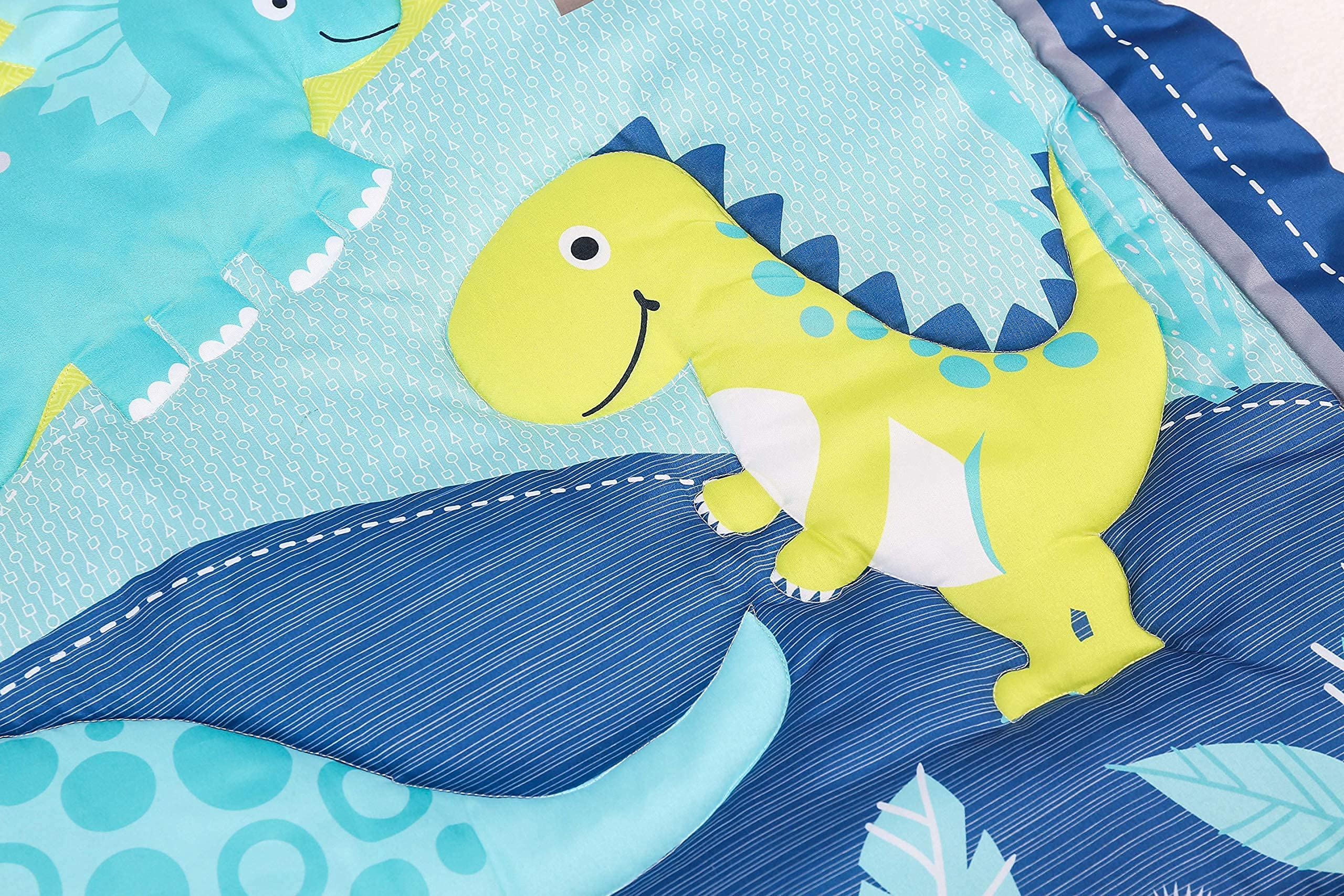 HUPO 4 PC Dinosaur Crib Bedding Sets for Baby Boys,Yellow/Navy Blue Nursery Crib Set Including Crib Skirt/Crib Quilt/2 Crib Sheet