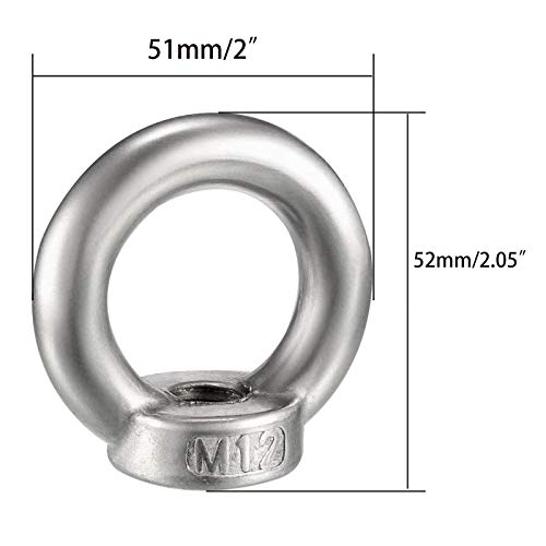 2 Pcs Lifting Eye Nut M12 Female Thread 304 Stainless Steel Round Shape for Rope Fitting (M12,2 Pcs)