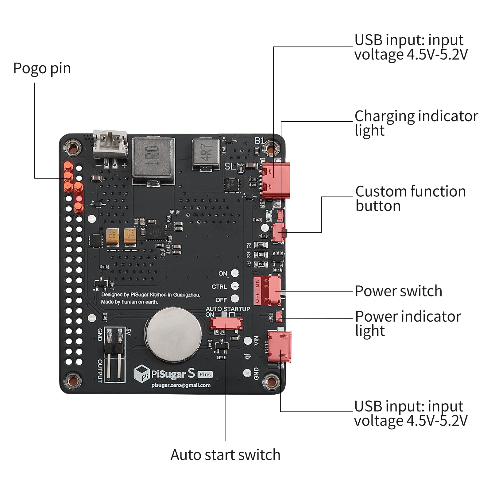 PiSugar S Plus Portable 5000 mAh UPS Lithium Battery Power Module Platform for Every Raspberry Pi 3B/3B+/4B Model Accessories handhold(Not Include Raspberry Pi)