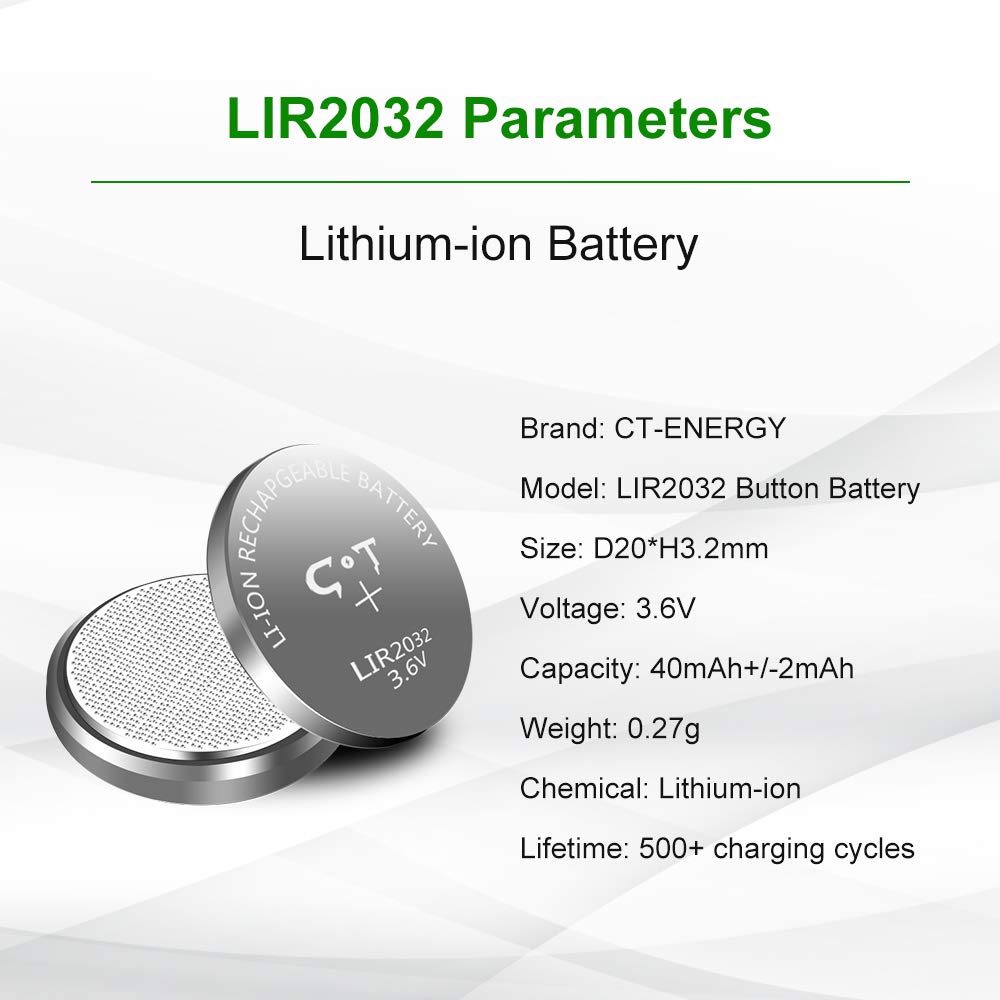 CT-ENERGY Rechargeable 2032 Batteries 8 Pack for Air Tag,3.6V Rechargeable Lir2032 Battery Replace CR2032