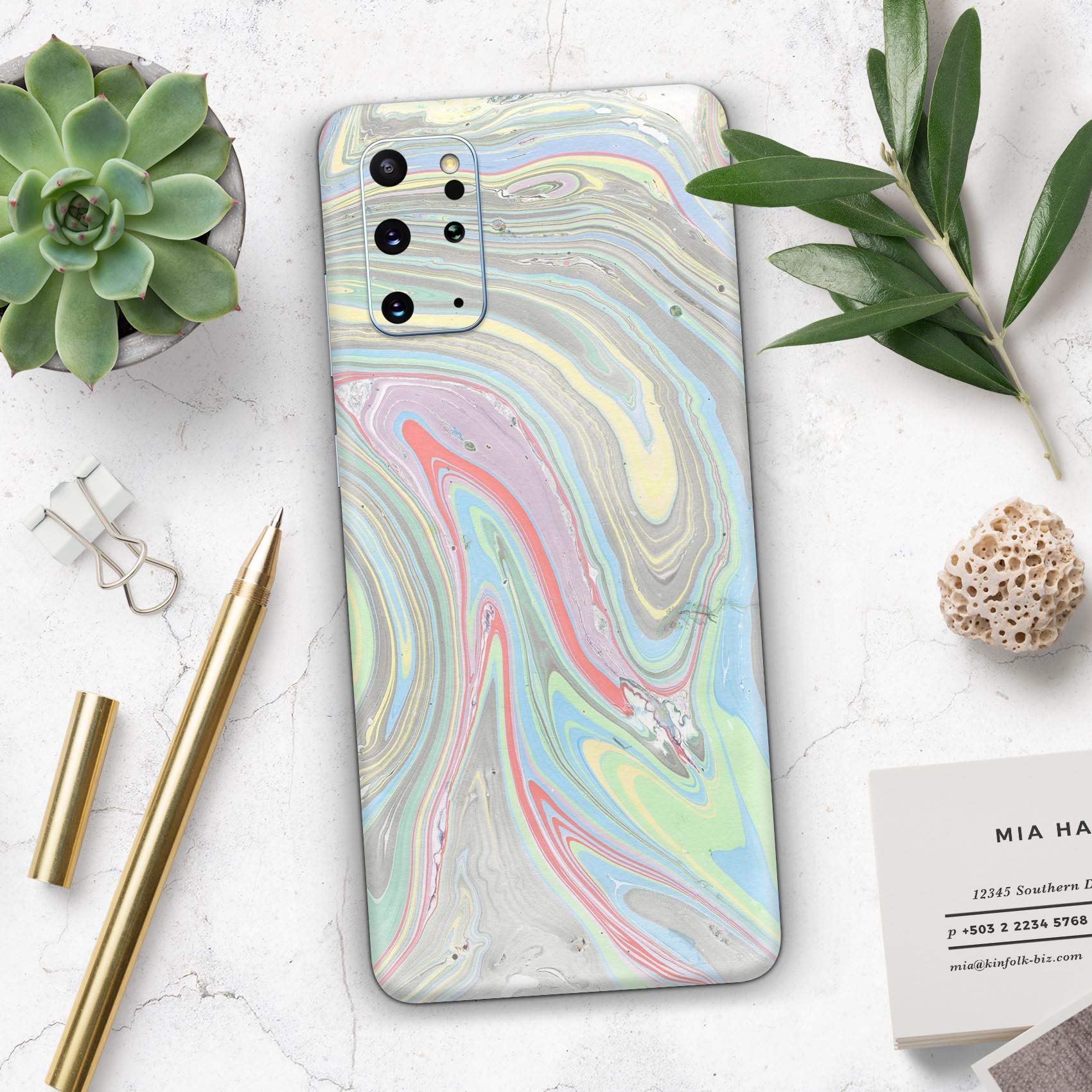 DesignSkinz Marbleized Swirling Colors v2 Protective Vinyl Decal Wrap Skin Cover Compatible with The Samsung Galaxy S20 (Screen Trim & Back Glass Skin)