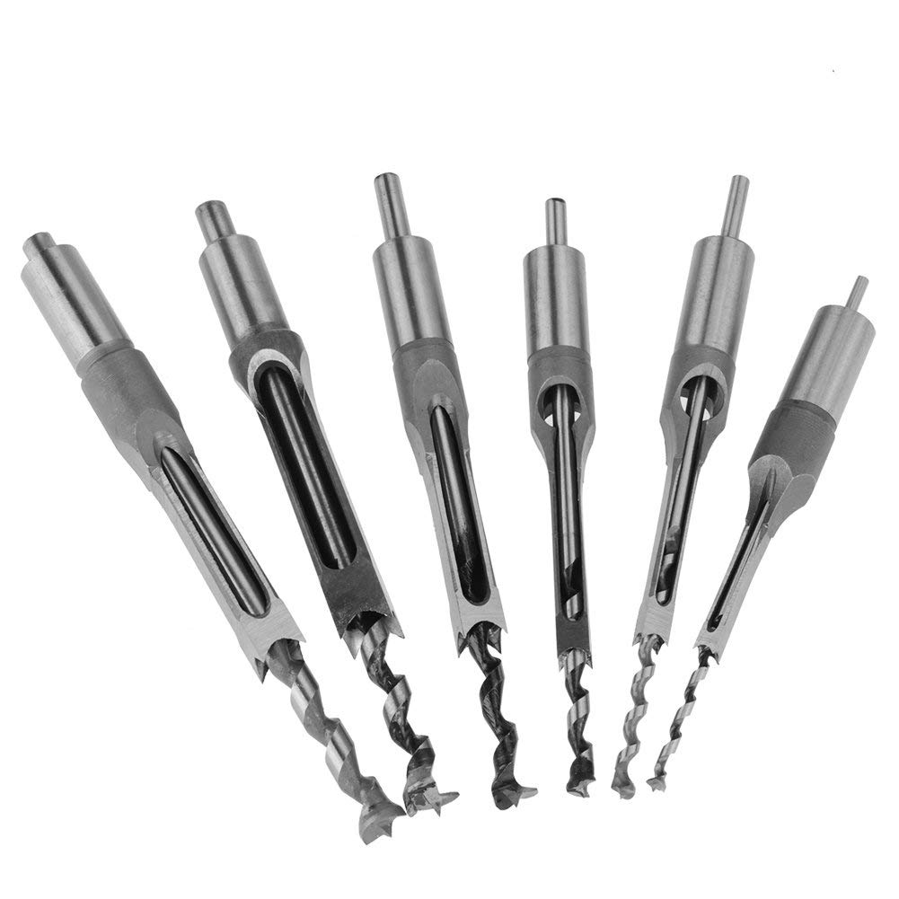 Hole Drill Bits, 6Pcs Steel Woodworking Hole Saw Mortising Chisel Mortiser Drill Bit Tool Set for Woodworker Carpenter DIY Wood Working, 1/4, 5/16, 3/8, 1/2, 9/16, 5/8-Inch