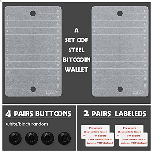CONDOLD Steel Bitcoin Wallet Cryptocurrency Seed Storage Indestructible Cold Wallet Phrases Mnemonic Metal for Private Keys Supports up to 24 Words for Storing Bitcoin, Ethereum, ERC20 and More with