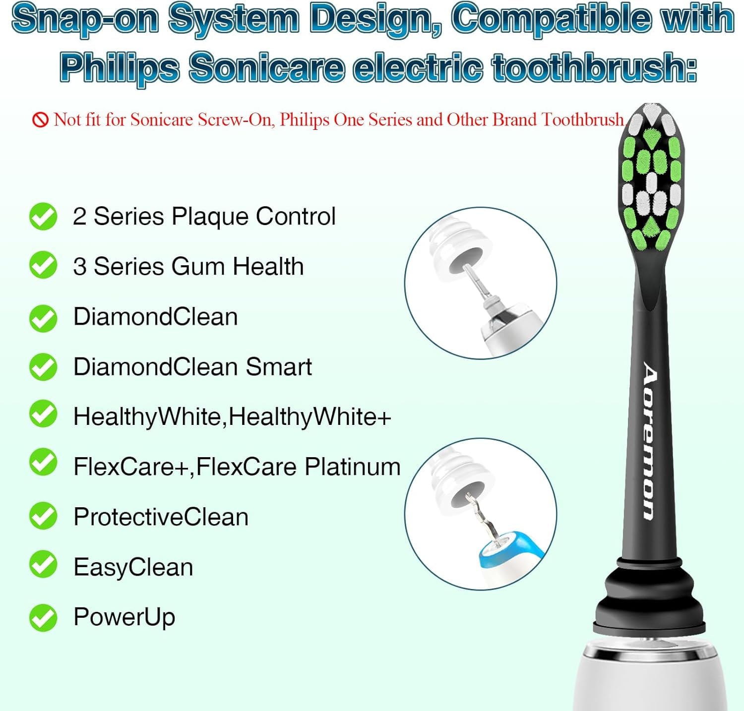 Aoremon Replacement Brush Heads for Sonicare - Electric Toothbrush Heads Compatible with Philips Sonicare W 6100 5300 4100 & Most Snap-on Toothbrush Modle, Black 10PCS
