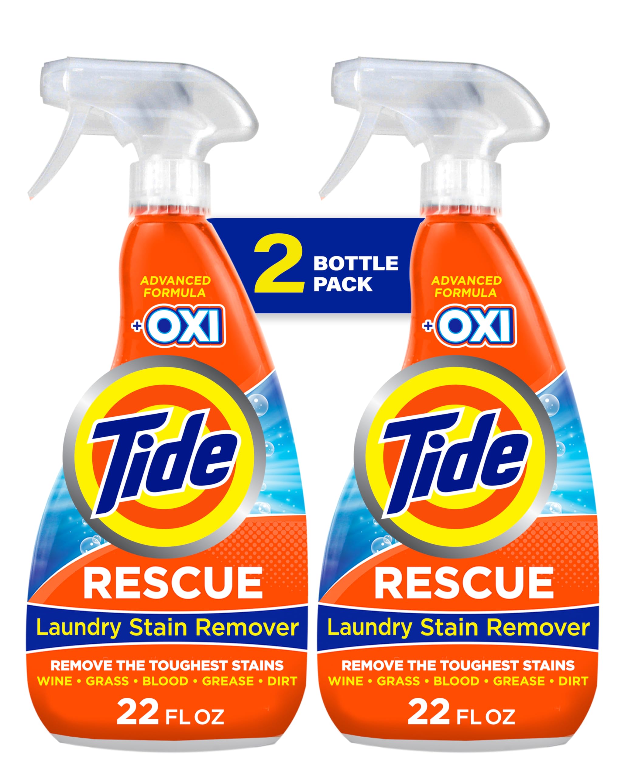 Tide Laundry Stain Remover Spray with Oxi, Stain Remover for Clothes, Carpet, Upholstery, Pet Bedding, & More, Stain Treater Spray for Tough Stains from Wine, Coffee, Grease, 21.5 Fl Oz (Pack of 2)