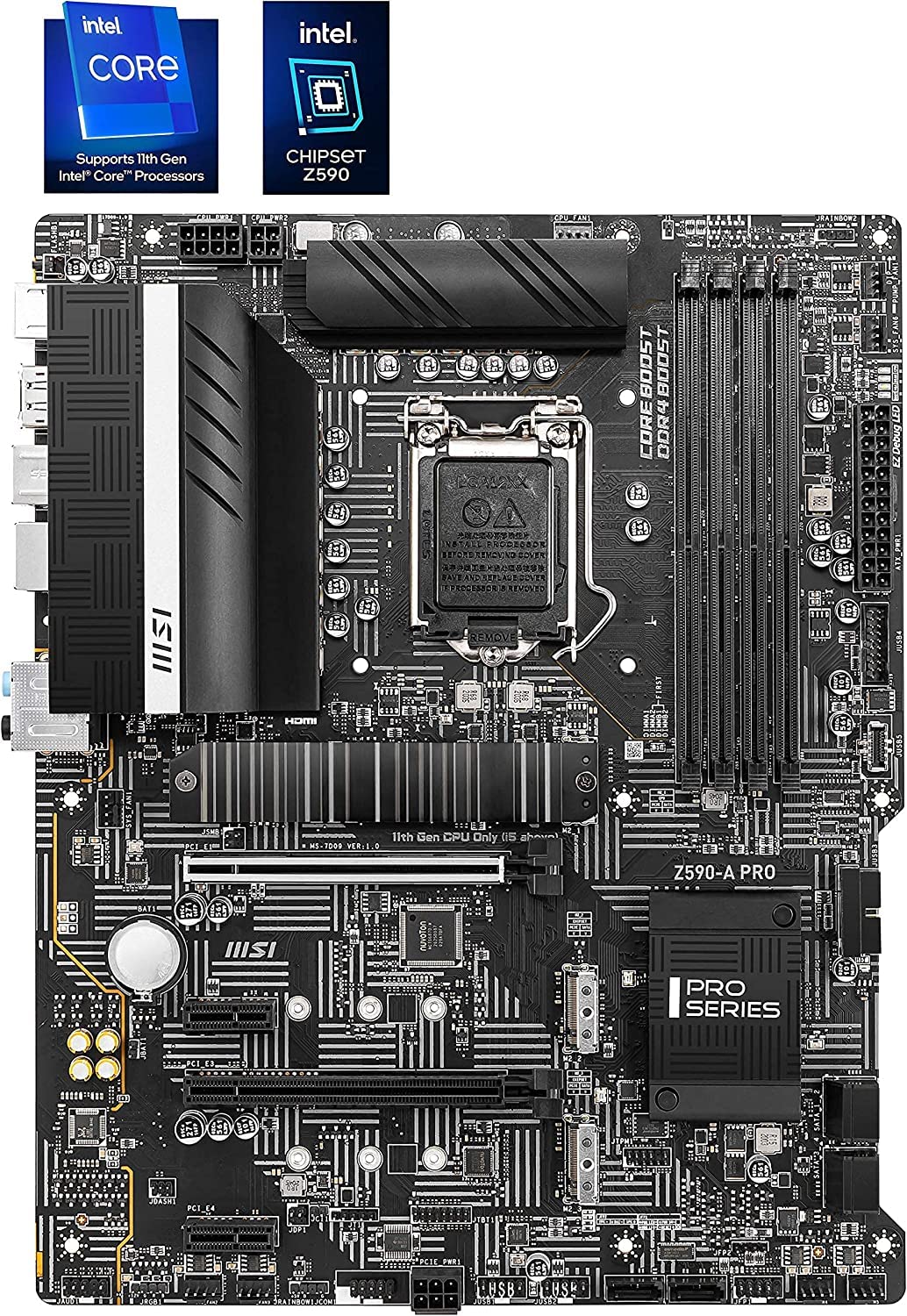 MSI Z590-A PRO ProSeries Computer Gaming Motherboard (ATX, 11th/10th Gen Intel Core, LGA 1200 Socket, DDR4, PCIe 4, M.2 Slots, USB 3.2 Gen 2, 2.5G LAN, DP/HDMI) Intel PC Motherboards (Renewed)