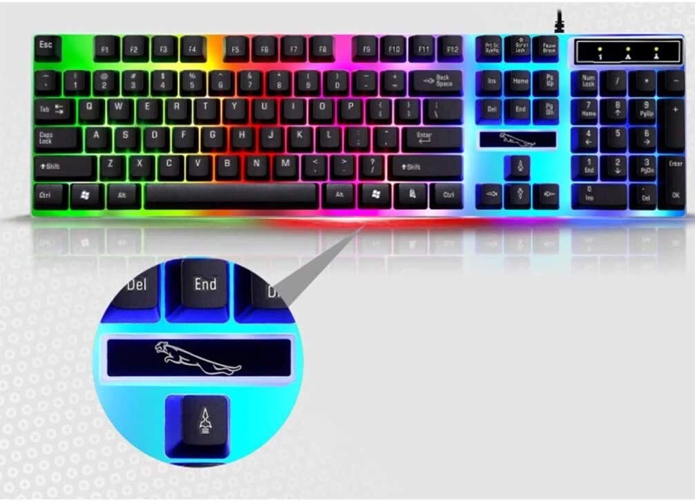 HJJWL Gaming Keyboard and Mouse Combo, RGB Rainbow Backlit Keyboard Compact USB Wired Mechanical Feeling Keyboard for Computer Gamer Office (White),Colour Name:Black (Color : Black)