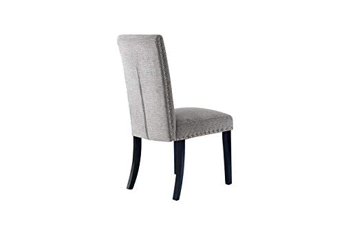 Cui Liu Owen Upholstered Dining Chair β Armless Dining Chair in Grey Linen with Black Wooden Leg and Shiny Silver Nailhead (Set of 2)