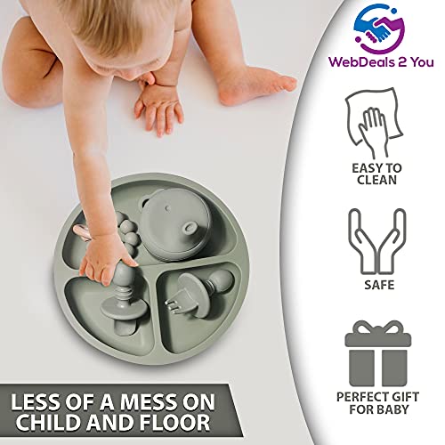Baby Feeding Set Silicone Baby Bib Baby Plate Bowl Spoon Fork Divided Plate Baby Teether Baby Led Weaning Baby Gift Set