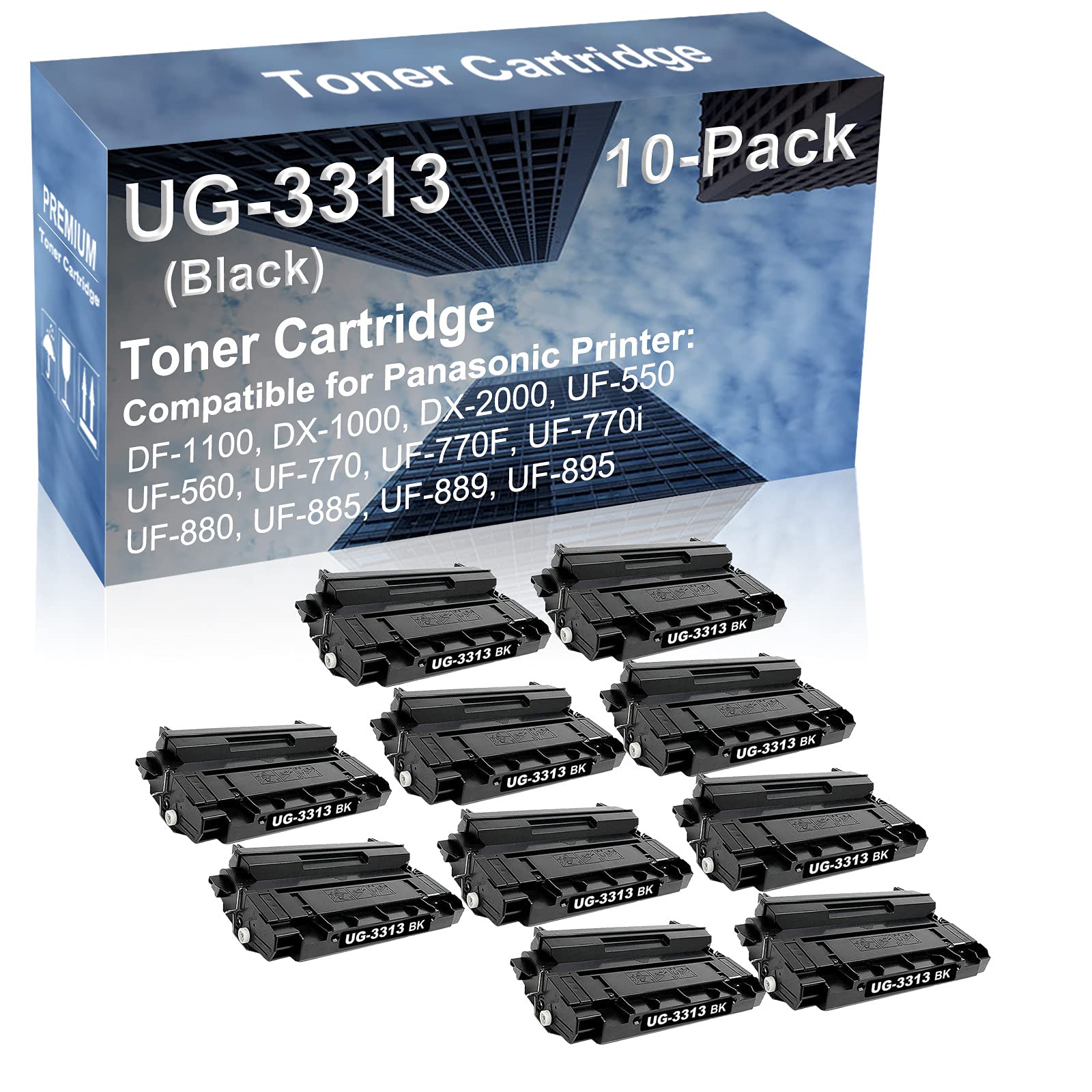 10-Pack Compatible High Capacity UG3313 UG-3313 Printer Cartridge use for Panasonic UF-560, UF-770, UF-770F, UF-770i Printer (Black)