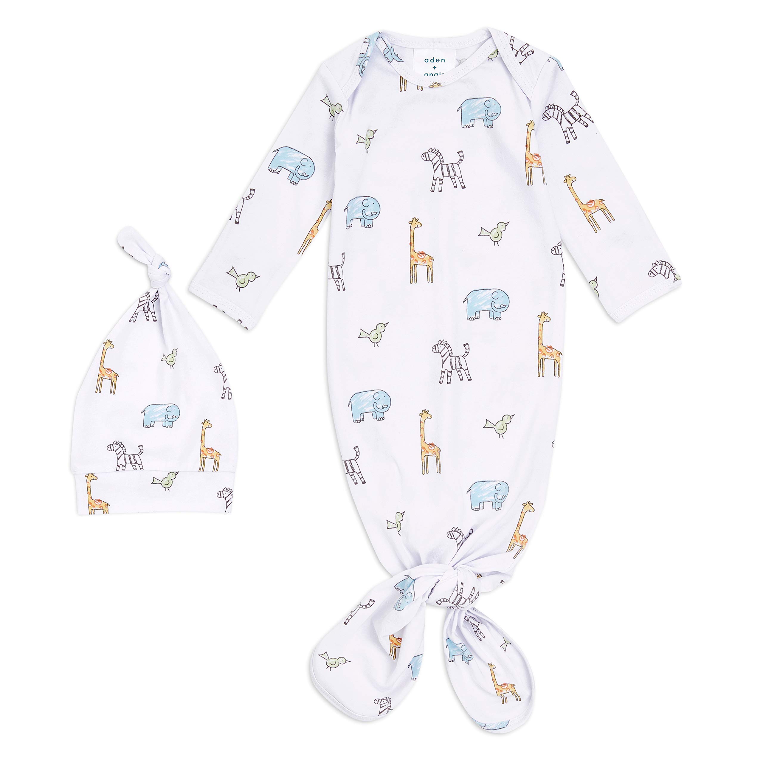 aden + anais Jungle Jam Bundle - Classic Swaddle Blanket 4 Pack - Comfort Knit Knotted Newborn Baby Gown and Hat - Classic Snap Baby Bib 3 Pack