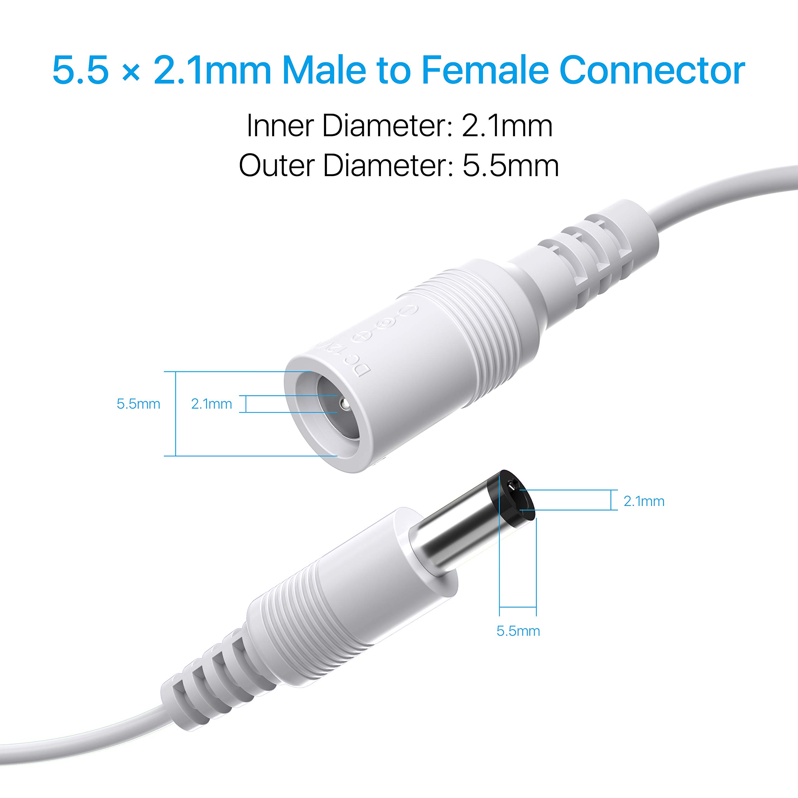 ZOSI 12V DC Power Extension Cable 12ft 2.1mm x 5.5mm 12V DC Plug Power Adapter Cord for Security Camera,Wireless IP Network Camera,CCTV DVR NVR Recorder, LED Strip,Car and More(White)