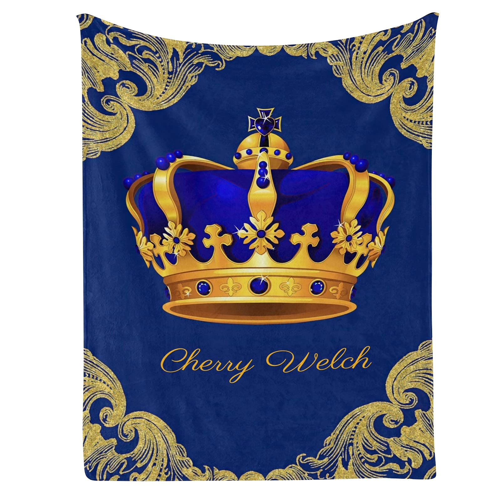 Yeshop Personalized Baby Blanket Blue Golden Crown Custom Nursery Swadding Blankets 30x40 Inches for Baby Boy Girl with Name Baby Shower Birthday Gift